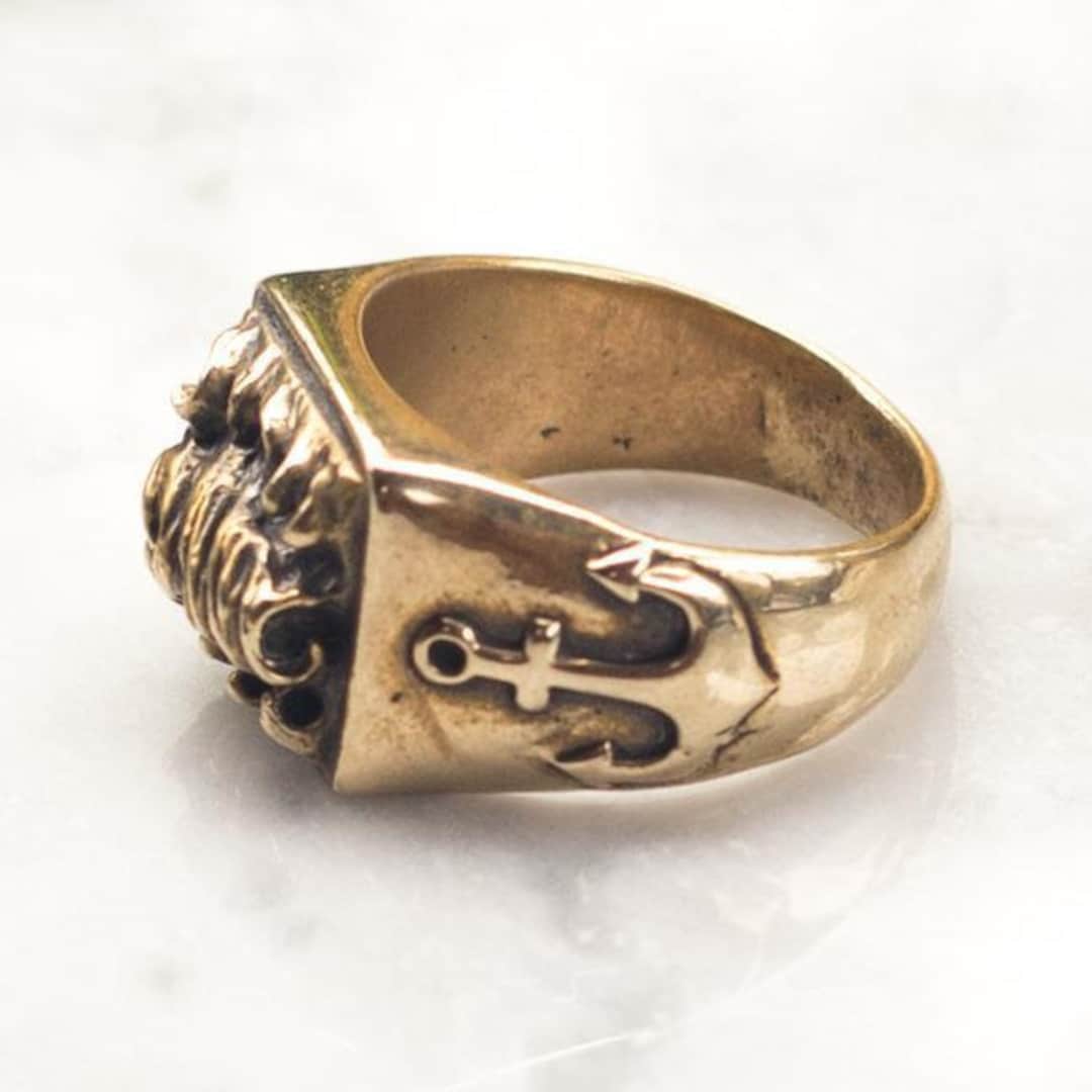 Anchor Ring for Men | Gold Brass Wave Ring, Nautical Ring, Ocean ...