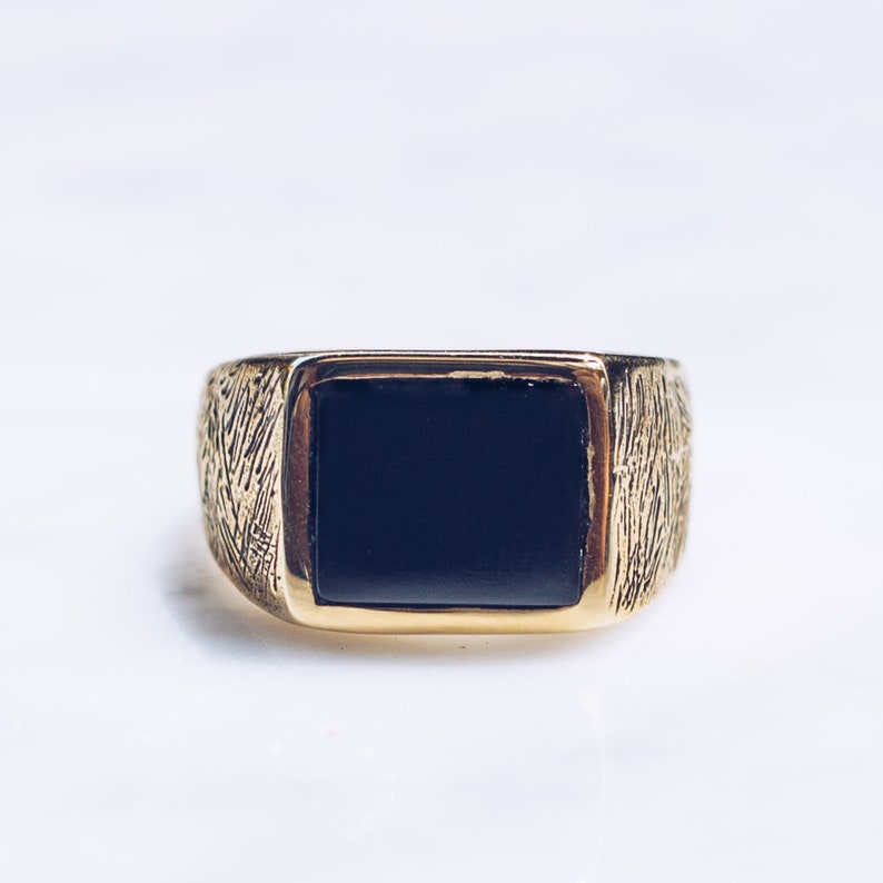 Gold Brass Black Onyx Ring Square Ring Flat Face Ring for | Etsy