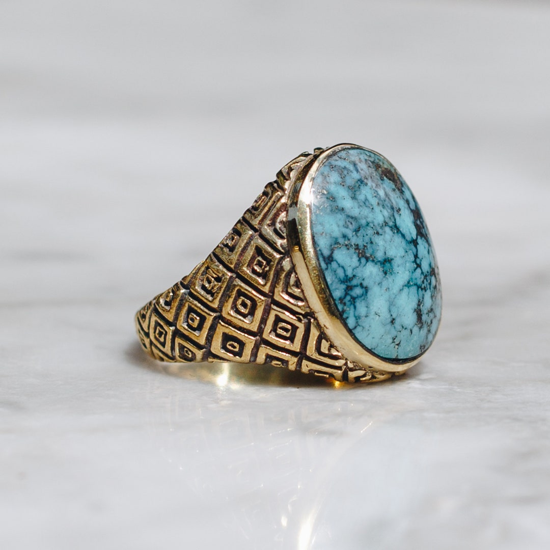 Chrysocolla Ring, Blue Stone Rings for Men Women, Gold Brass Rings ...
