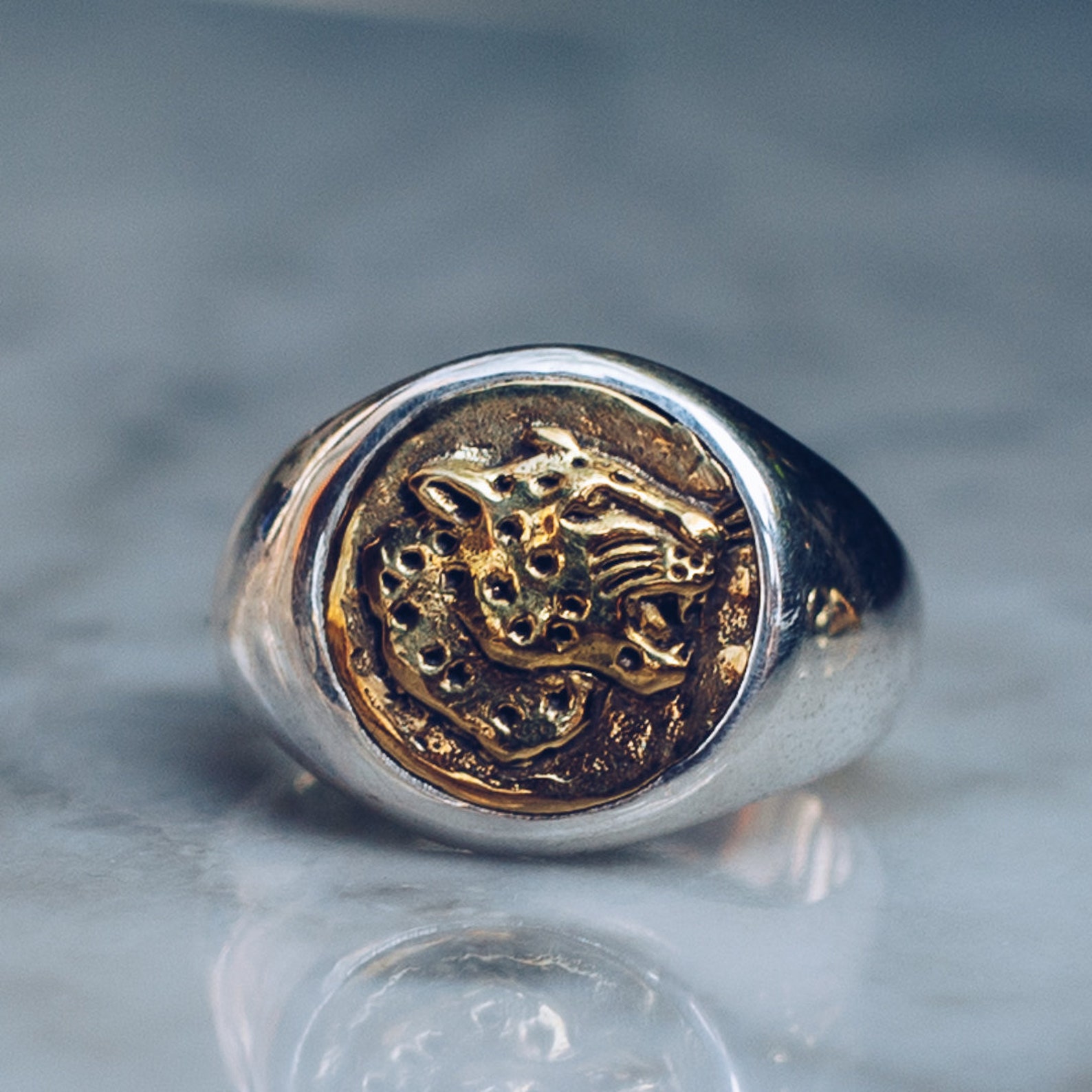 Mixed Metal Jaguar Ring for Men Silver Gold Brass Ring - Etsy