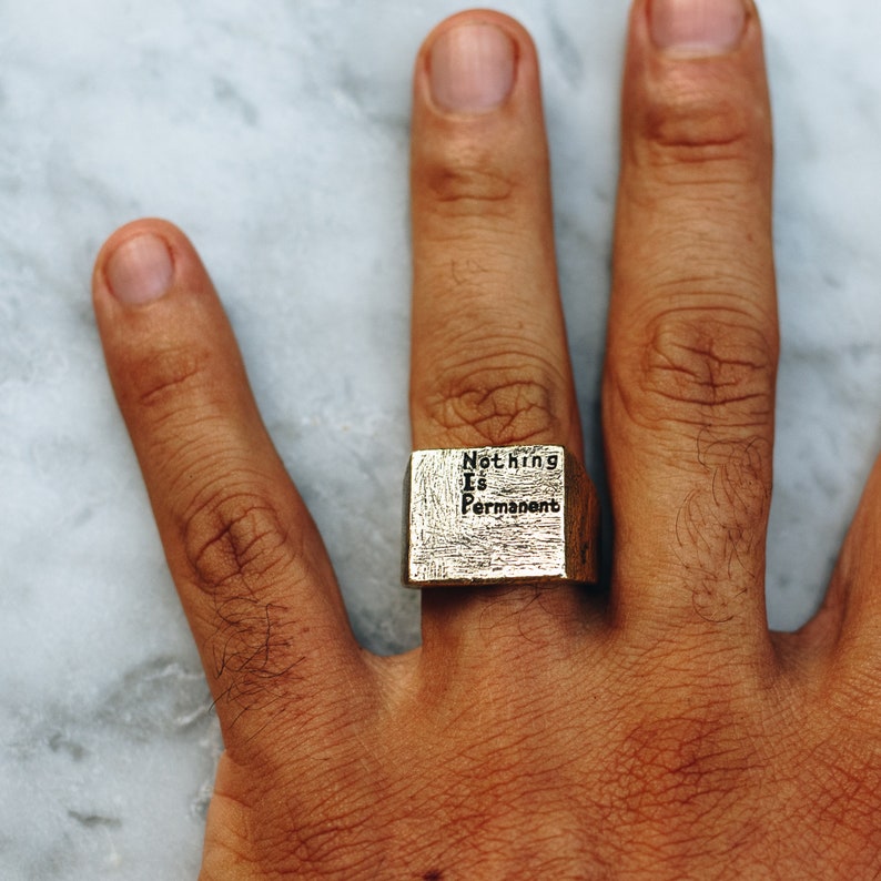 Nothing is Permanent Brass Ring for Men and Women Square - Etsy