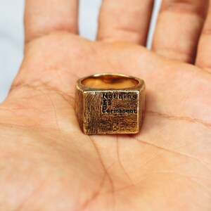 Nothing is Permanent Brass Ring for Men and Women Square Flat Top Ring With Words, Esoteric ...