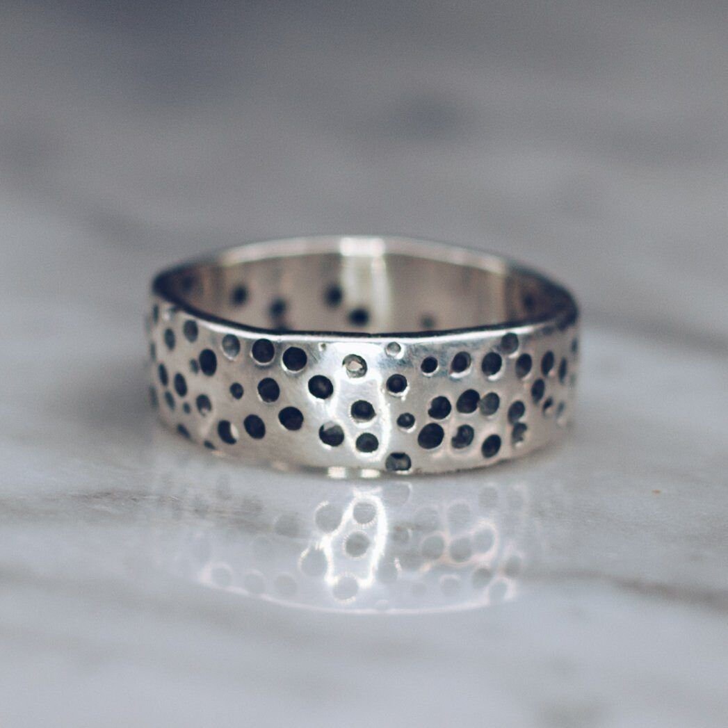 Moon Rock Ring Sterling Silver Band Ring Unique Rings - Etsy