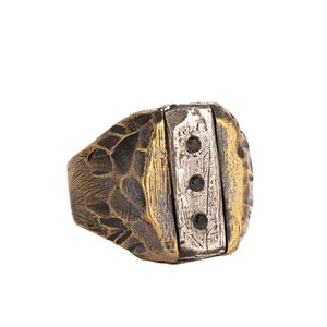 Rugged Rustic Ring Brass and Sterling With 3 Stones, Unisex Statement ...