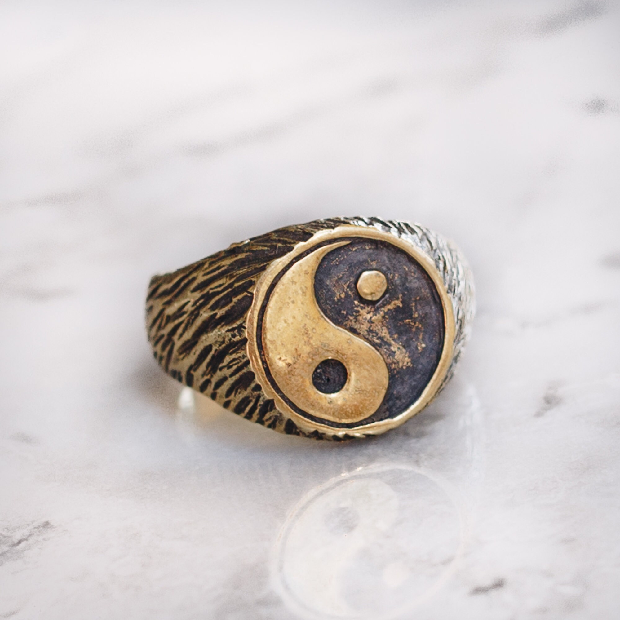 Yin and Yang Ring in Gold Brass Martial Arts Jewelry for | Etsy