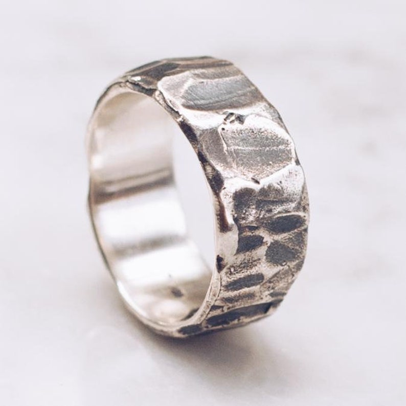 Silver Band Ring | Textured Band Rings for Women, Hammered Ring, Mens ...