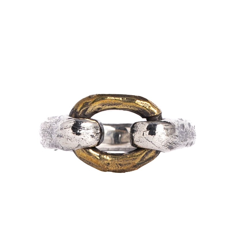 Mixed Metals Link Chain Ring, Sterling Silver and Brass Ring, One Chain ...