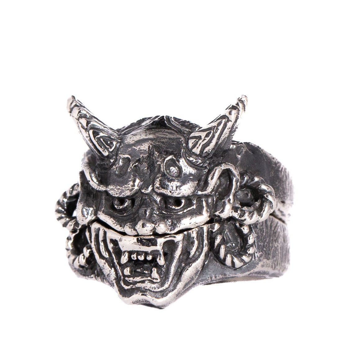 Hannya Mask Ring Sterling Silver 2 Stacked Rings Japanese - Etsy