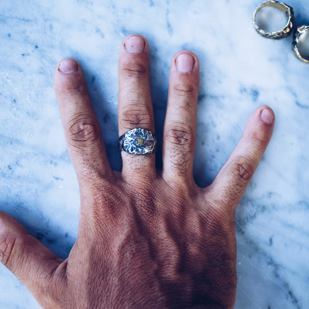 Mens Hammered Ring 925 Sterling Silver Mens Vintage Style - Etsy