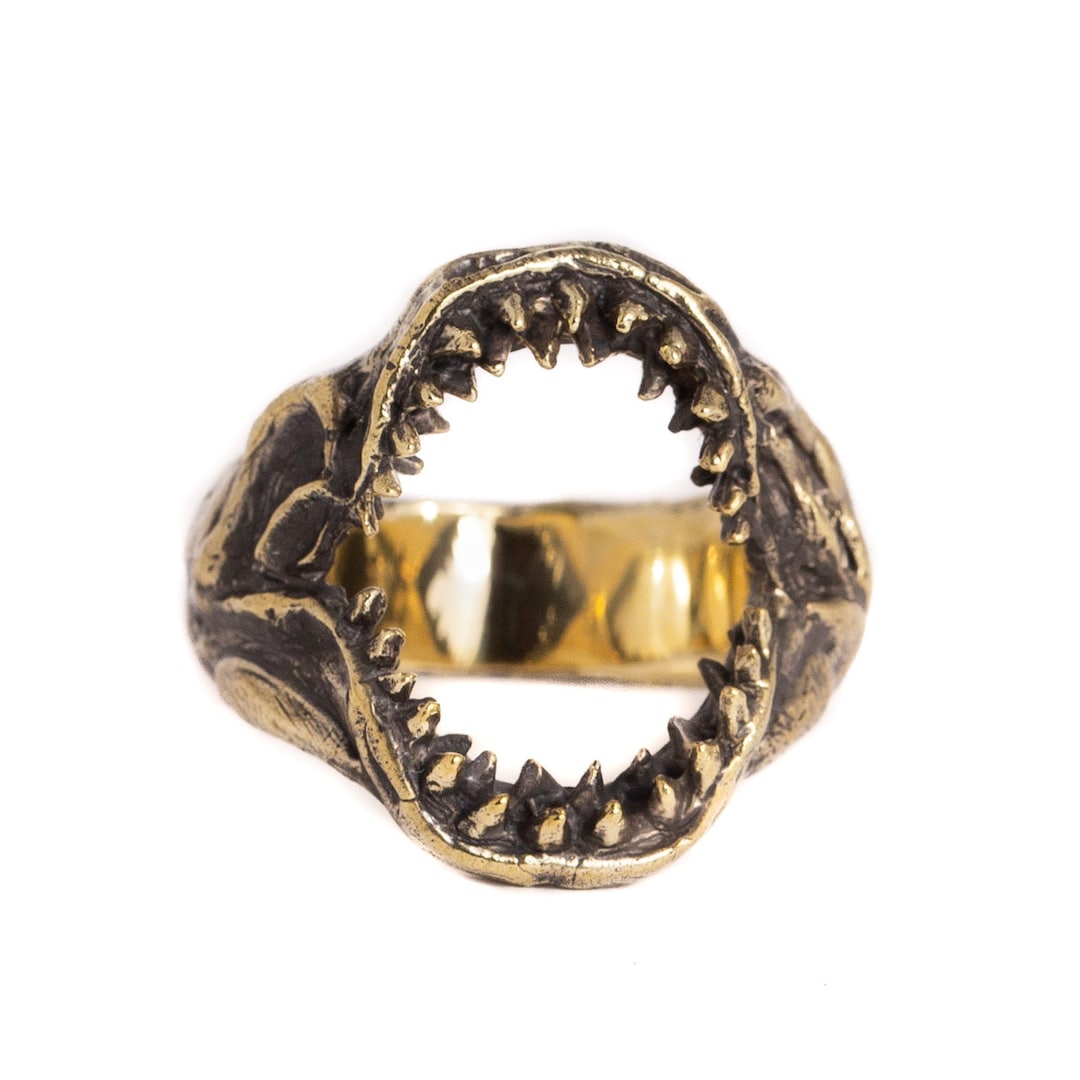Shark Bite Ring Brass - Vintage Shark Jaw Style Rings Hand Engraved - Etsy