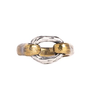 Mixed Metals Link Chain Ring Brass and Sterling Silver, Chunky Chain ...