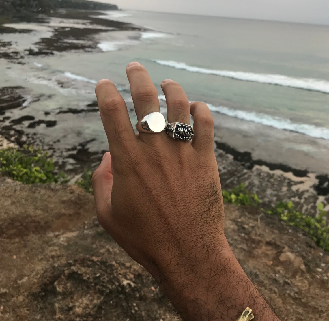 Island Ring for Men Wave Ring Palm Tree Ring Anchor Ring - Etsy