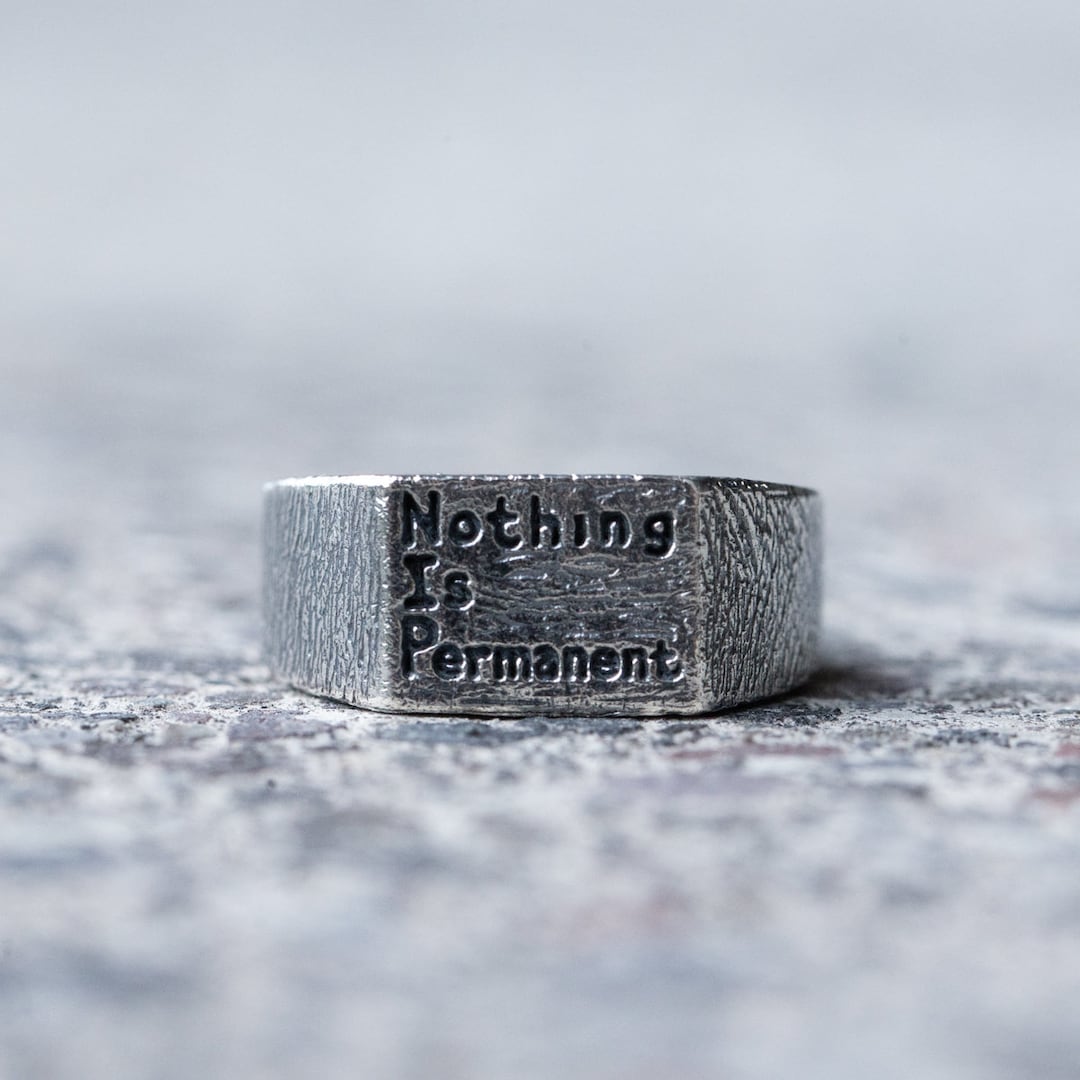 Nothing is Permanent Ring, Pinky Ring Men, Flat Square Silver Ring ...