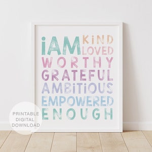 Rainbow Affirmations for Kids, Printable Wall Art, I Am Kind Loved ...