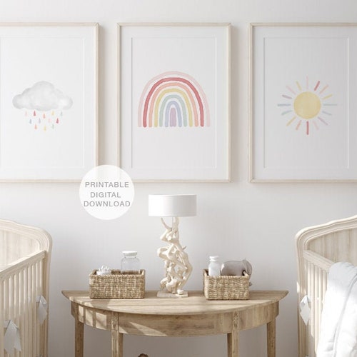 Rainbow Nursery Set of 3 Watercolor Nursery Wall Art - Etsy