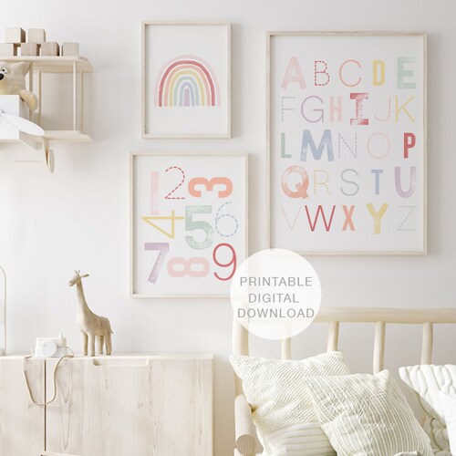 Rainbow Alphabet Numbers Colors Poster Nursery Alphabet - Etsy