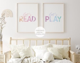 Let's Read Let's Play Set of 2 Prints, PRINTABLE Wall Art, Pastel ...
