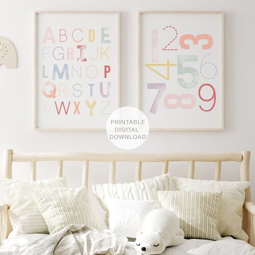 Girls Nursery Wall Art Set of 3 Pink Alphabet Poster Rainbow - Etsy