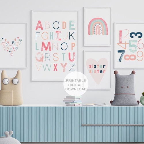 Alphabet and Numbers Wall Art Set of 3 Nursery Prints - Etsy