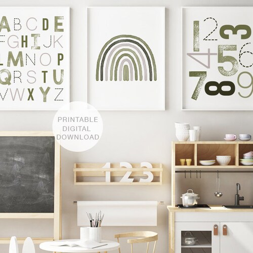 Set of 5 Prints Alphabet Poster Printable Wall Art Boys - Etsy