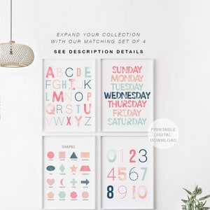 Pink & Navy Set of 2 Prints, Alphabet and Numbers, Printable Wall Art ...