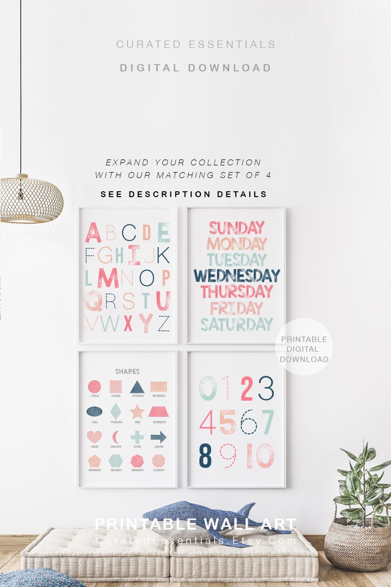 Pink & Navy Set of 2 Prints Alphabet and Numbers Printable - Etsy