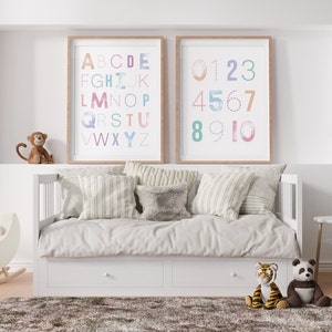 Pink Rainbow Alphabet and Numbers Set of 2 Prints, Educational ...