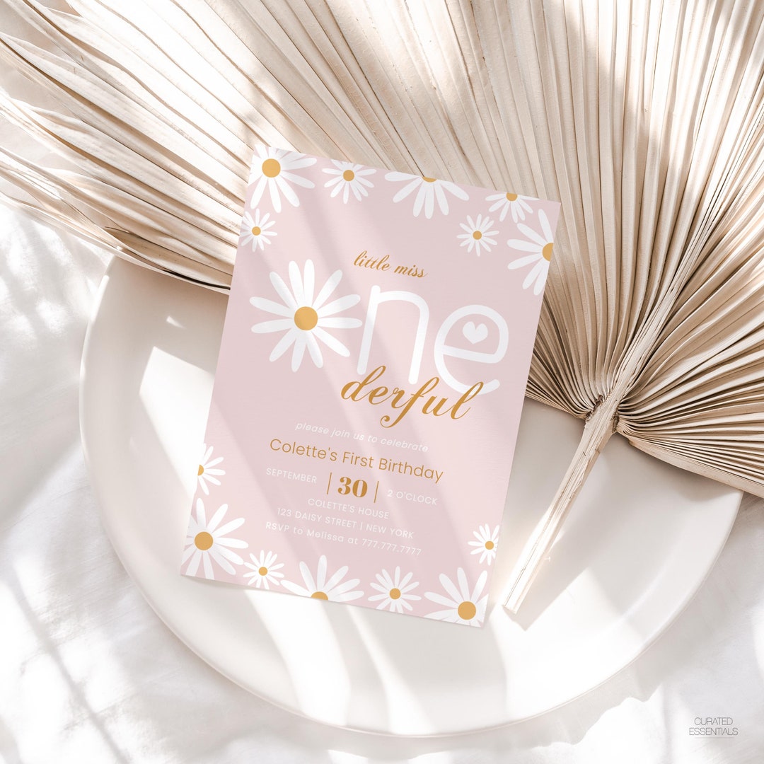 Editable Daisy Birthday Invitation, Onederful Daisy 1st Birthday Invite ...