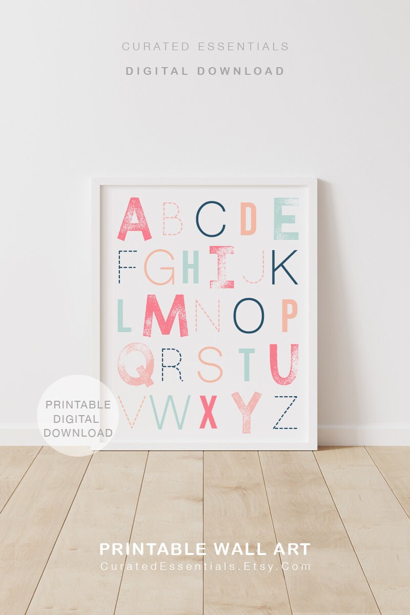 Pink & Navy Set of 2 Prints Alphabet and Numbers Printable - Etsy