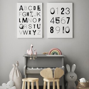 Black and White Alphabet and Numbers Set of 2 Prints, Printable Wall ...
