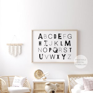 Black and White Alphabet DIGITAL PRINT Kids Monochrome Wall - Etsy
