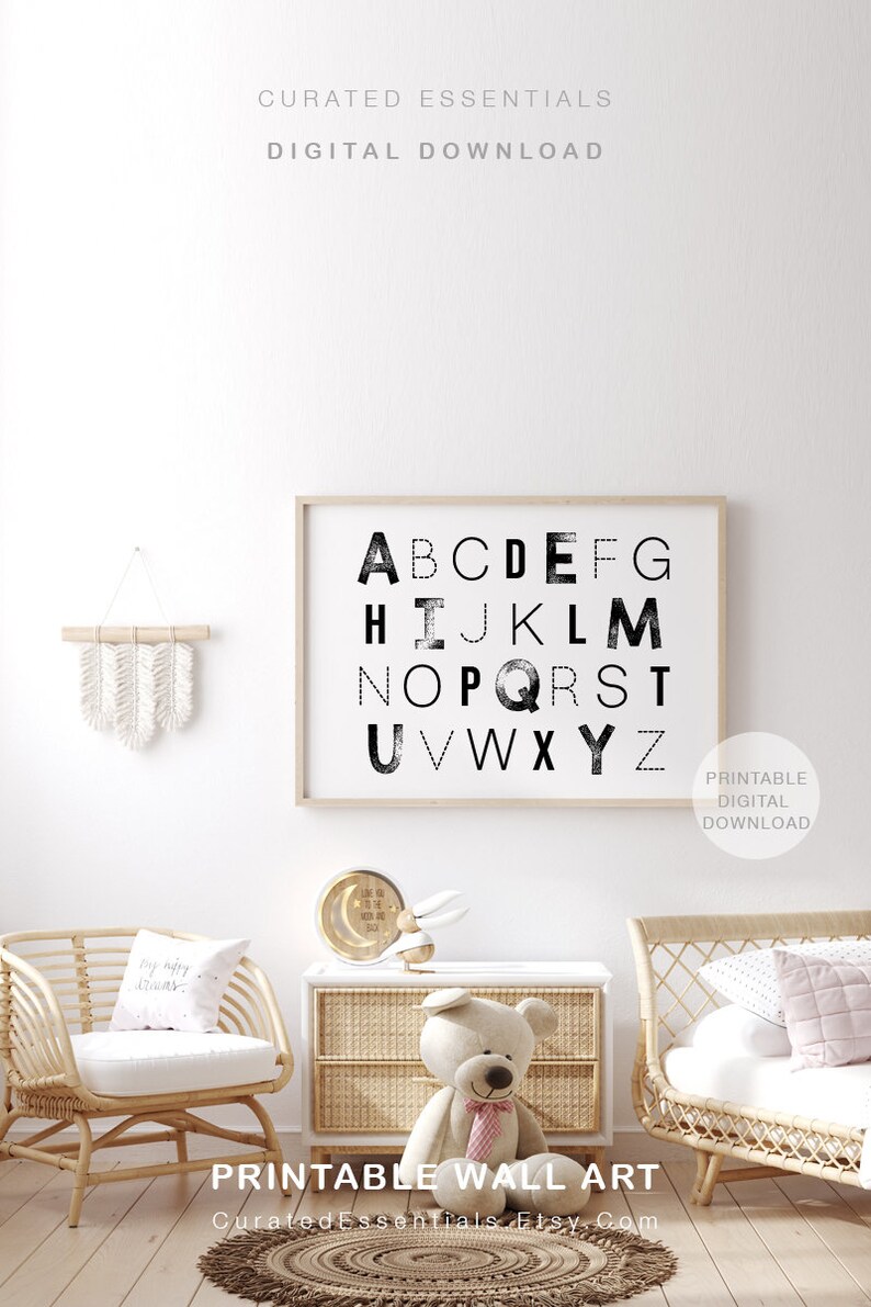Black and White Alphabet DIGITAL PRINT Kids Monochrome Wall - Etsy