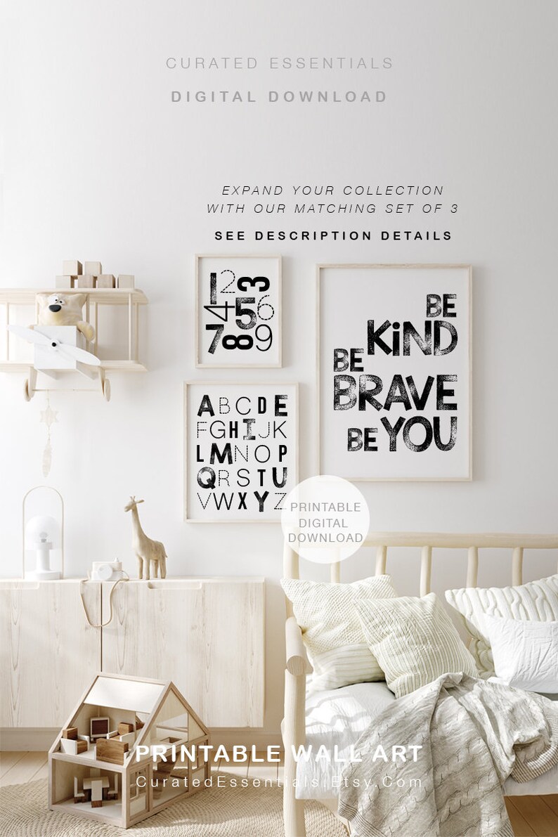 Be Kind Be Brave Be You Print Printable Wall Art Minimalist | Etsy