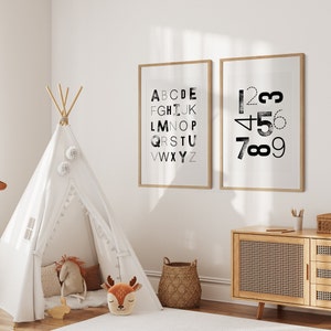 Set of 2 Prints, Alphabet and Numbers Printable, Neutral Nursery Decor ...