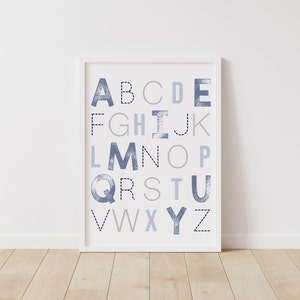 Set of 2 Prints, Blue Alphabet and Numbers Prints, Nursery Decor ...