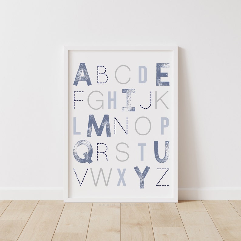 Set of 2 Prints, Blue Alphabet and Numbers Prints, Nursery Decor ...