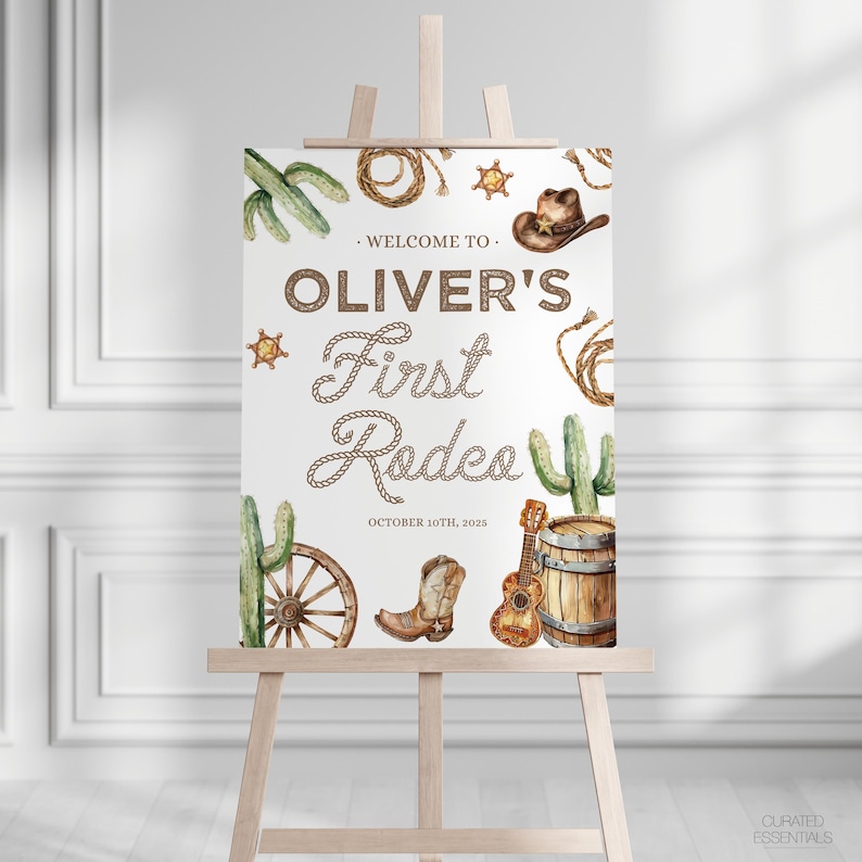 Editable First Rodeo Food Label Cowboy Birthday Party Place Card ...