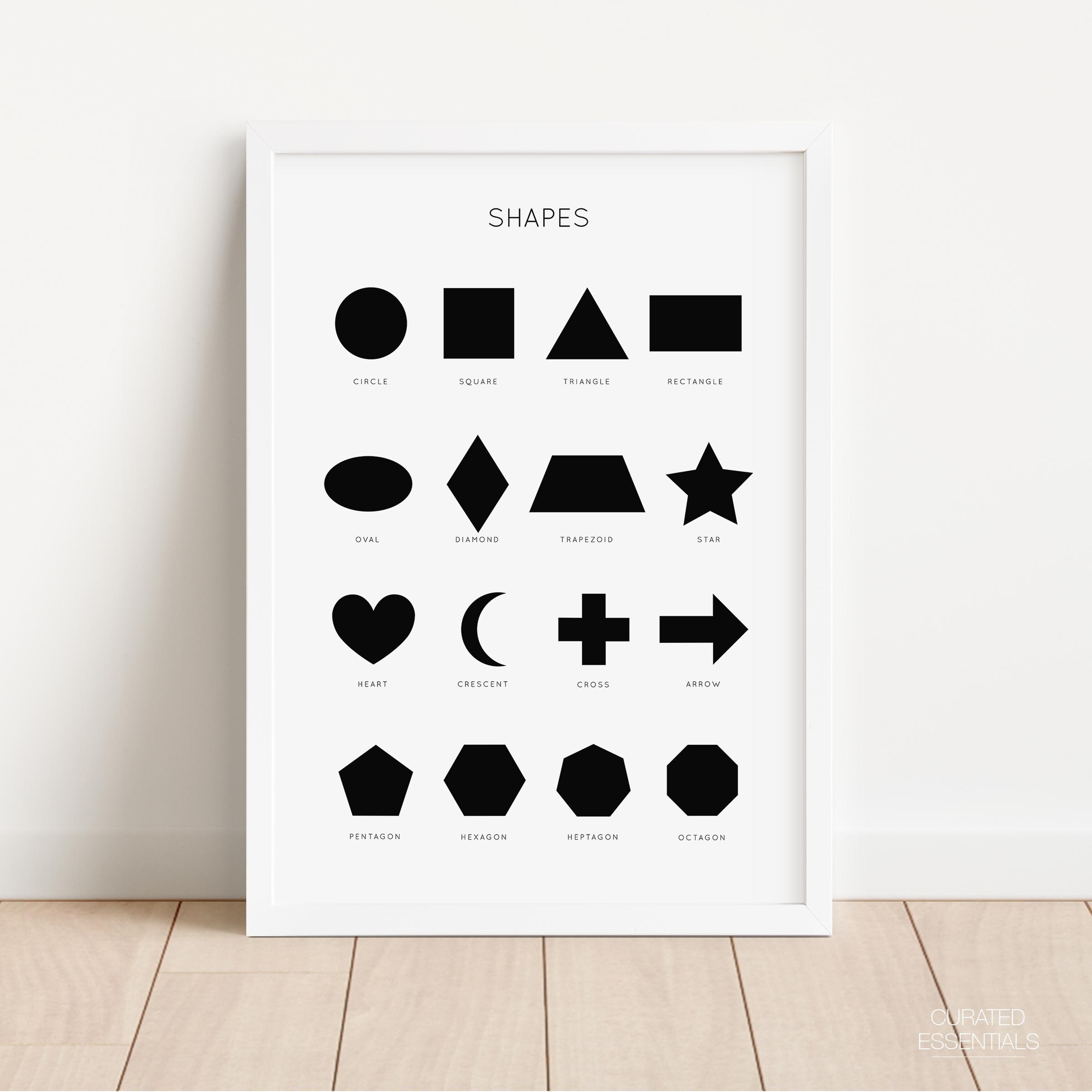 Shapes Print, Black and White Printable Wall Art, Montessori Poster ...
