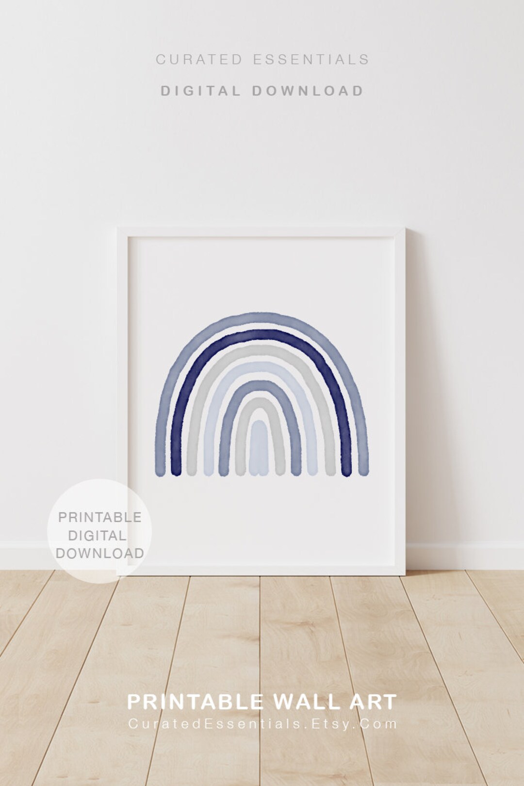 Blue Rainbow Art Print, Printable Wall Art, Rainbow Nursery Decor, Kids ...
