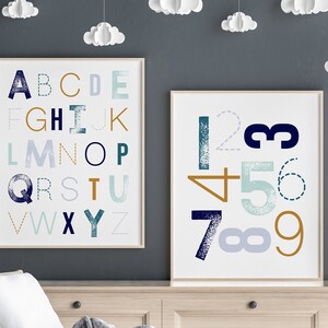 Set of 2 Prints, Alphabet and Numbers, Alphabet Poster, Baby Boy ...