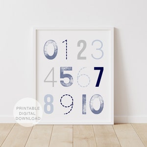 Blue Alphabet and Numbers Set of 2 Printable Wall Art - Etsy
