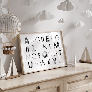 Black and White Alphabet DIGITAL PRINT, Kids Horizontal ABC Print ...