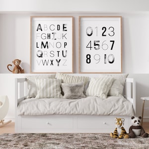 Black and White Alphabet and Numbers Set of 2 Prints, Printable Wall ...