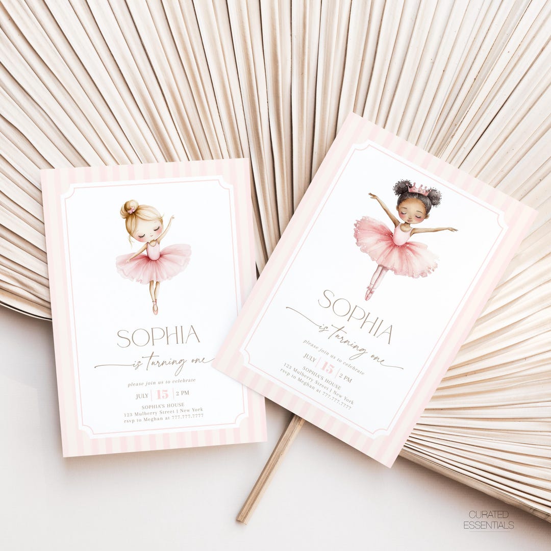 Ballerina Birthday Invitation, First Birthday Invite, Ballet Theme ...