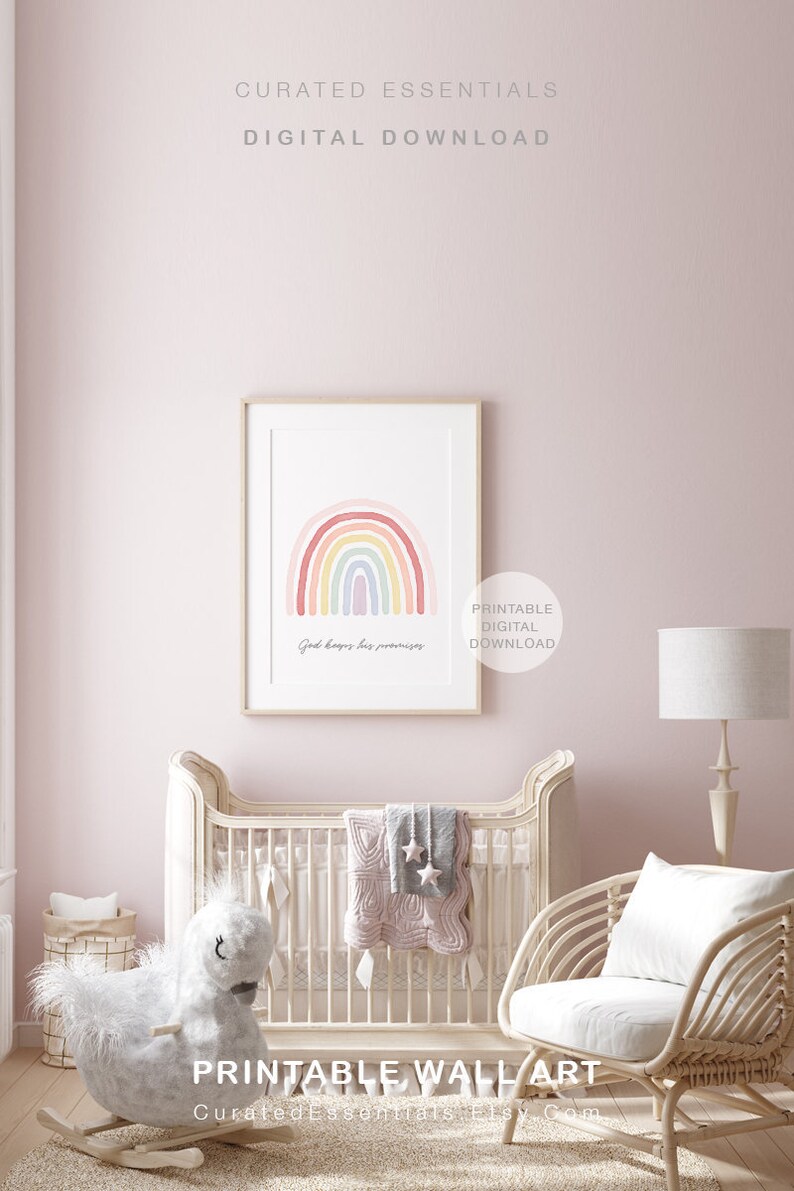 Pastel Rainbow Print, Christian Wall Art, God Keeps His Promises ...