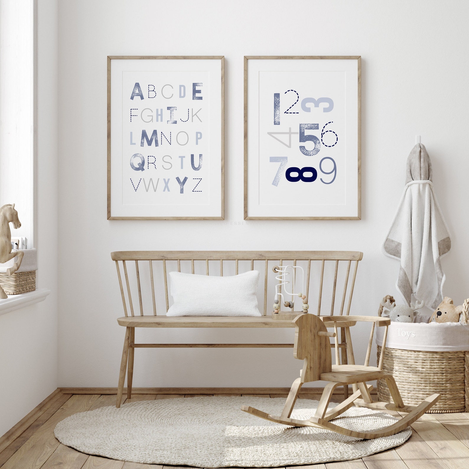 Set of 2 Prints, Blue Alphabet and Numbers Prints, Nursery Decor ...