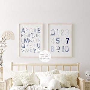 Blue Alphabet and Numbers Set of 2 Printable Wall Art - Etsy