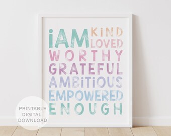Affirmations for Kids Printable Wall Art I Am Enough - Etsy