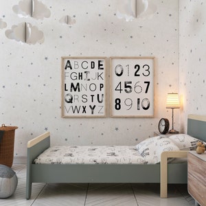 Black and White Alphabet and Numbers Set of 2 Prints, Printable Wall ...