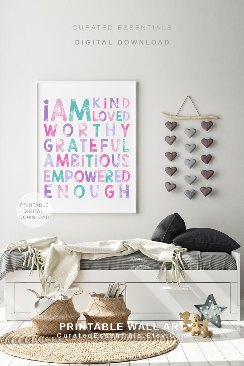Affirmations for Kids, Printable Wall Art, I Am Enough, Empowering ...